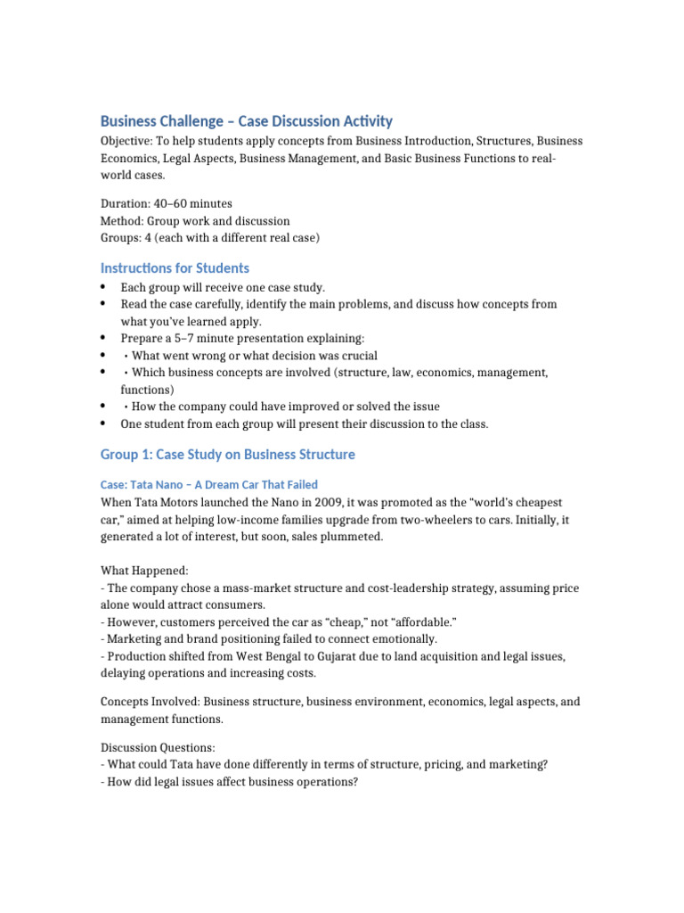 Business Case Studies for Student Discussion | PDF | Economies | Business