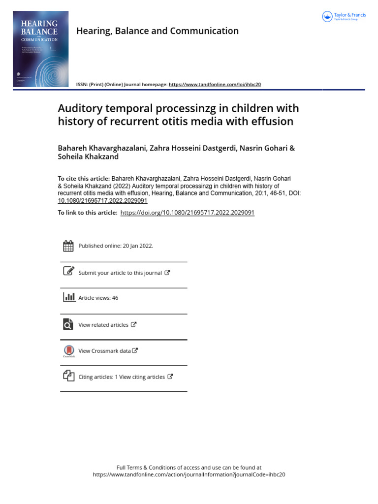 Auditory Processing in Children with OME | PDF | Hearing | Perception