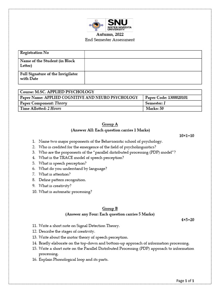 Applied Cognitive Psychology Exam 2022 | PDF | Creativity | Perception