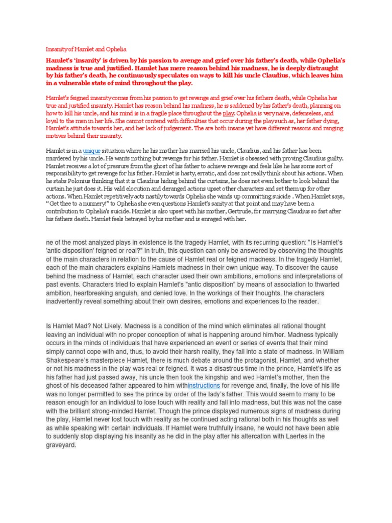 Insanity of Hamlet and Ophelia | PDF | Hamlet | Insanity