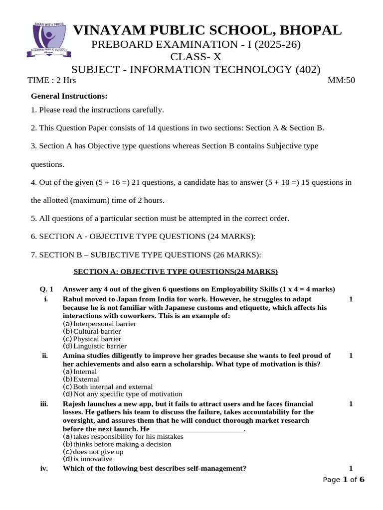 10th It Preboard Paper 2025 Corrected | PDF | Databases