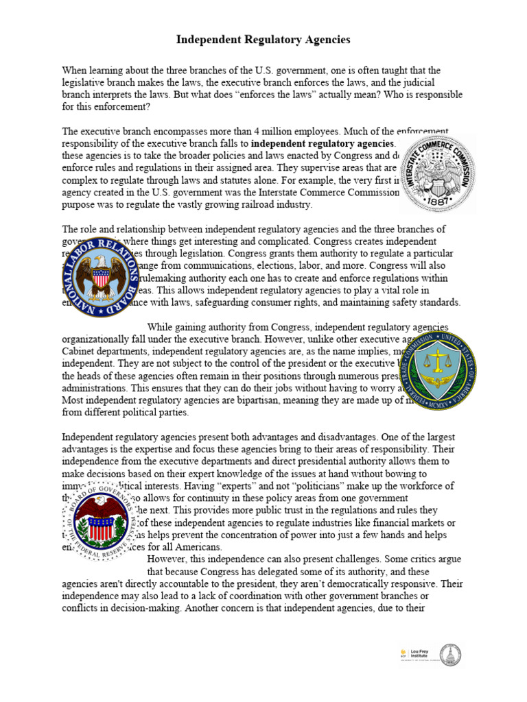 Handout 1_ Independent Regulatory Agencies Reading | PDF | United ...