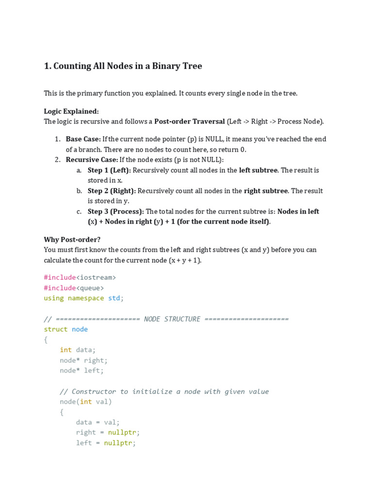 Count Nodes in Binary Tree C++ | PDF | Algorithms And Data Structures ...