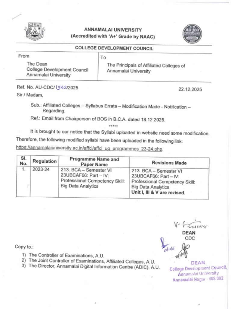 Syllabus Errata -213 - BCA | PDF