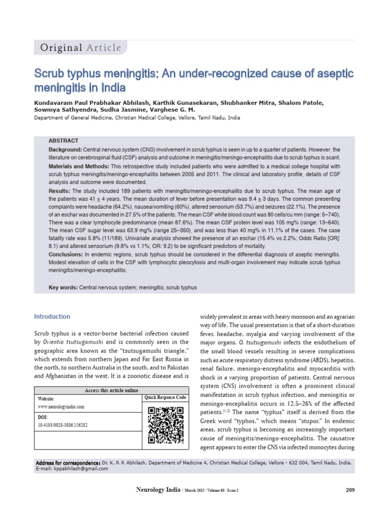 Scrub Typhus Meningitis an Under Recognized Cause.15 | PDF | Meningitis ...