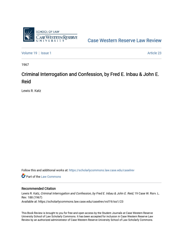 Criminal Interrogation and Confession by Fred E. Inbau & John E. | PDF ...