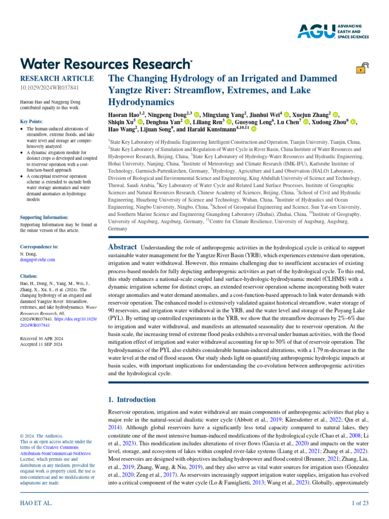 Hydrology Changes in the Yangtze River | PDF | Reservoir | Hydrology
