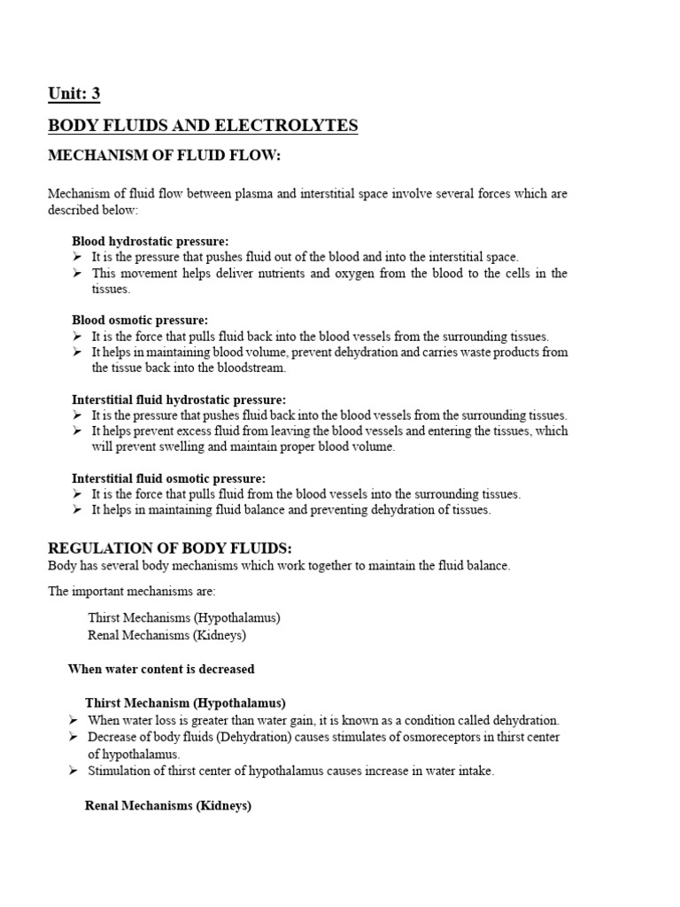 Body Fluids and Electrolytes Overview | PDF | Electrolyte | Dehydration
