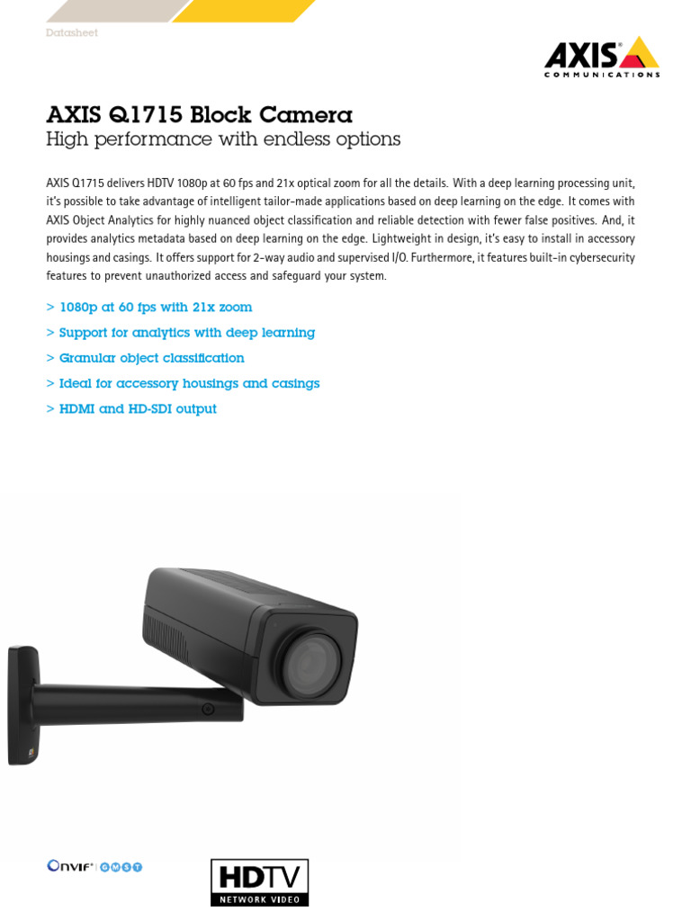 3 Datasheet Axis q1715 Block Camera en US 359763 | PDF | Hdmi | Camera