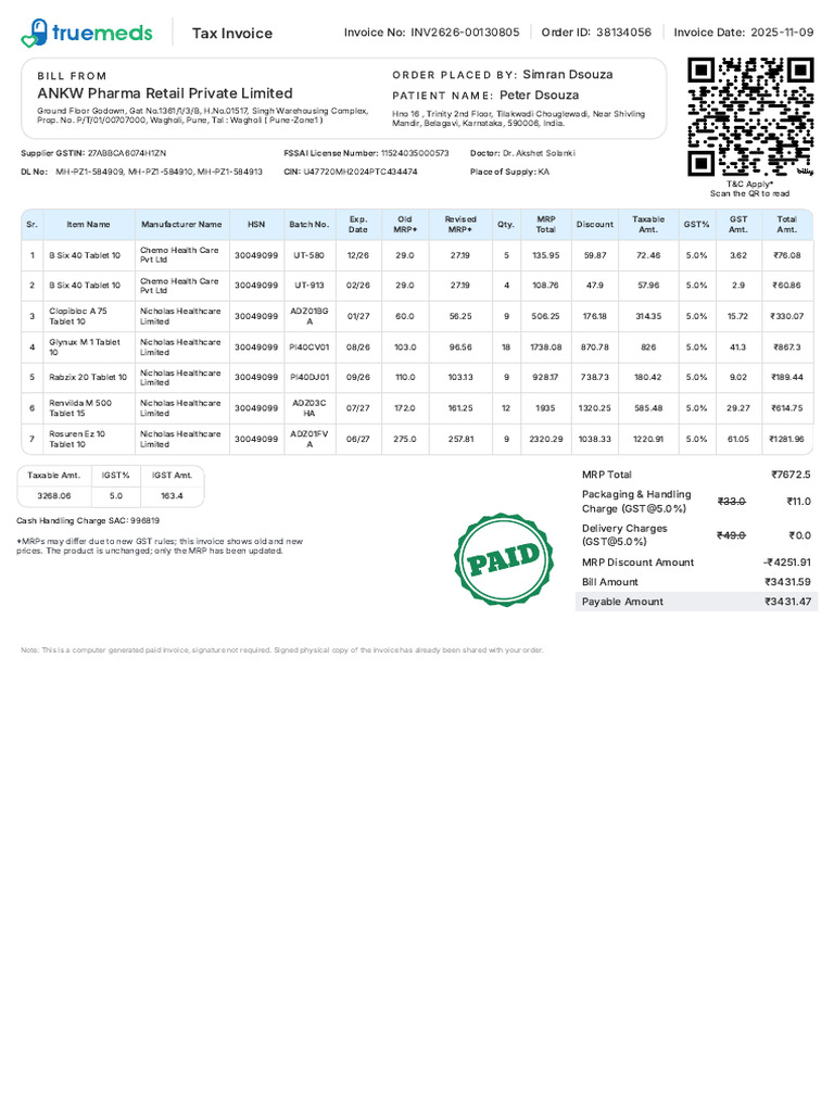 Tax Invoice for Order #38134056 | PDF | Payments | Taxes