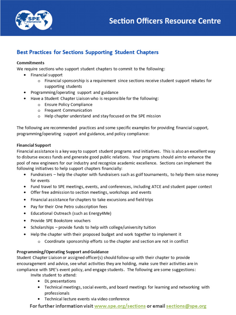 Best Practices for Supporting Student Chapters | PDF