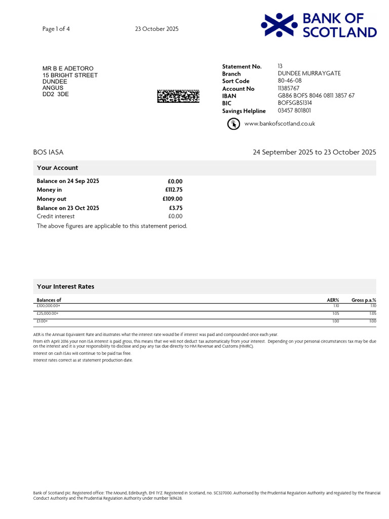 Bank of Scotland Account Statement | PDF | Interest | Exchange Rate