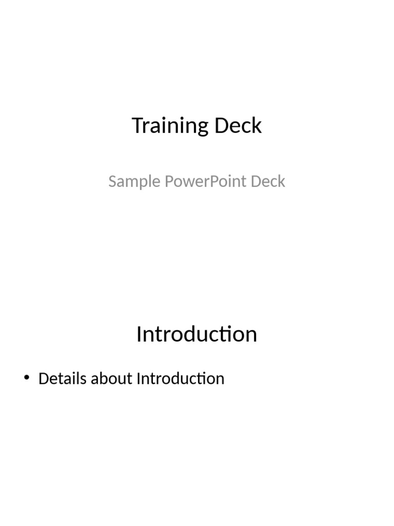 Training Deck Overview and Objectives | PDF