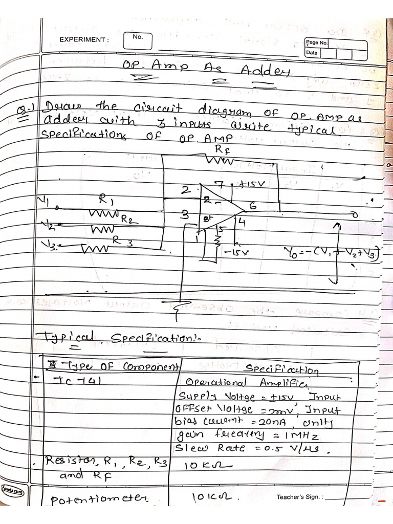 Operational Amplifier as a Adder Electronics 1 | PDF