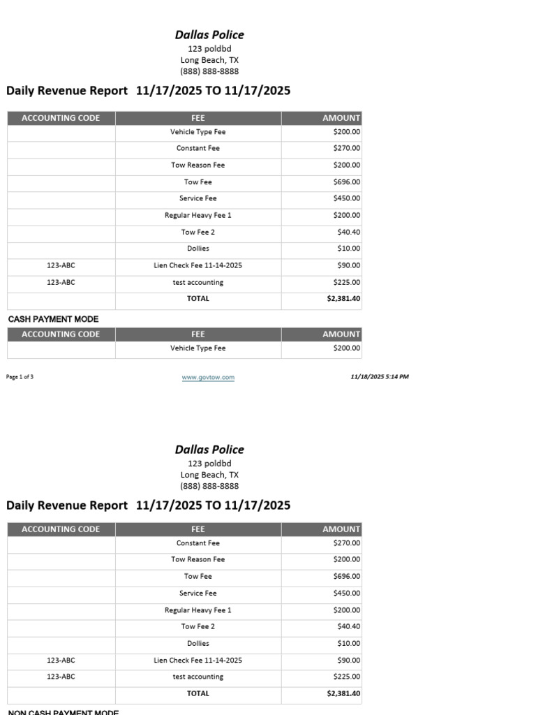 Daily Revenue Report | PDF | Cheque | Cash