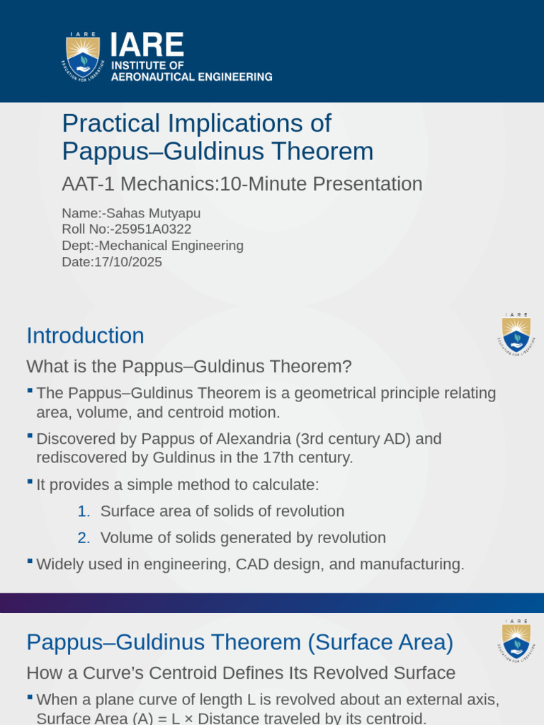 Pappus-Guldinus Theorem Explained | PDF | Area | Geometric Shapes