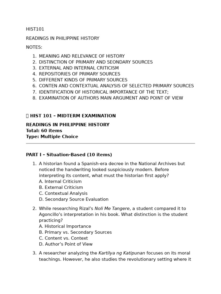 Philippine History Study Guide and Exam | PDF | Historian