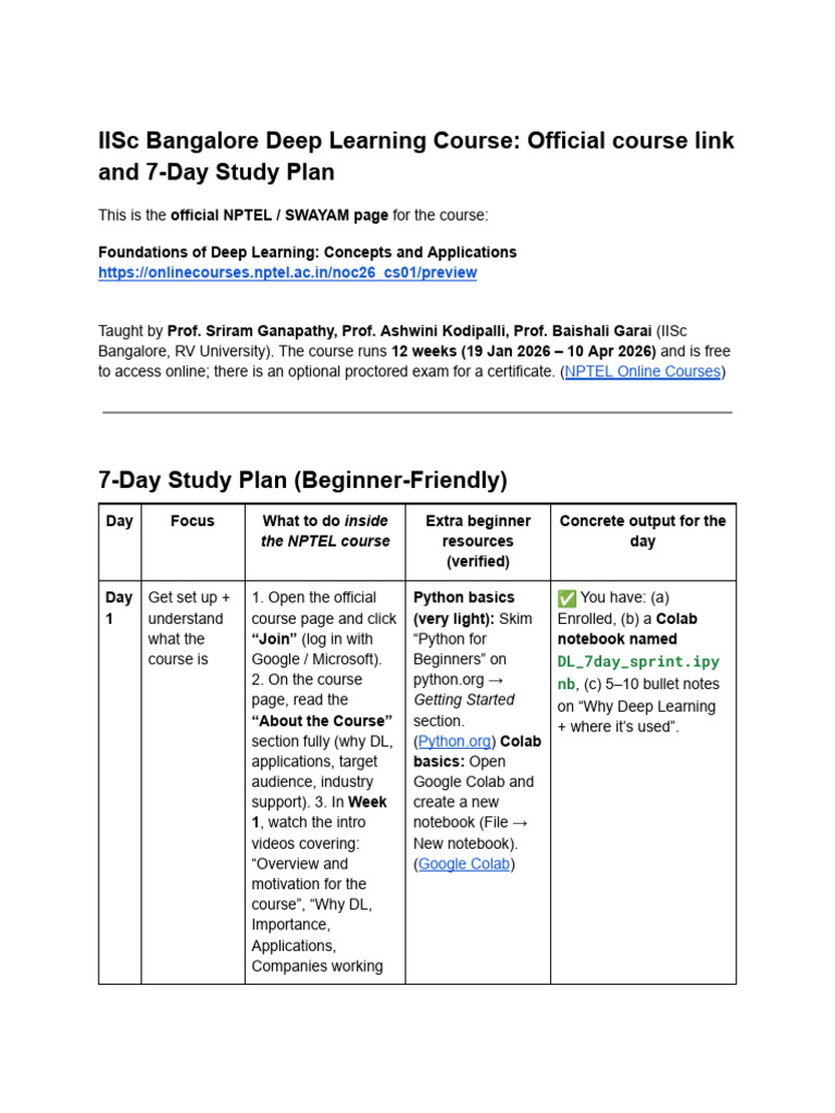 IISc Bangalore Course_ 7-Day Study Plan | PDF | Statistical Classification | Algorithms