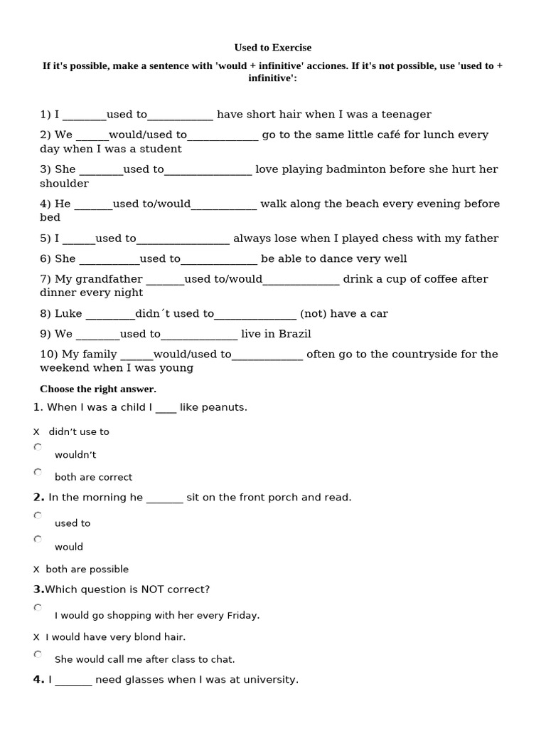 Grammar Practice: Used to vs. Would | PDF