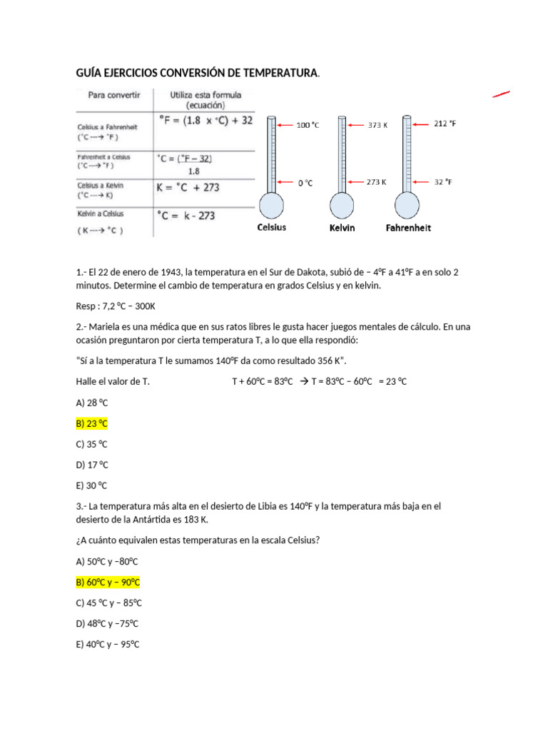 Ejercicios de Conversión de Temperatura | PDF | Temperatura | Celsius