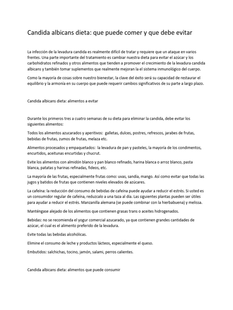 Dieta para combatir Candida albicans | PDF | Alimentos | Dieta