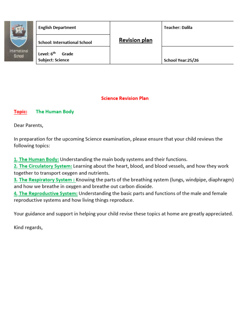 Human Body Science Revision Guide | PDF