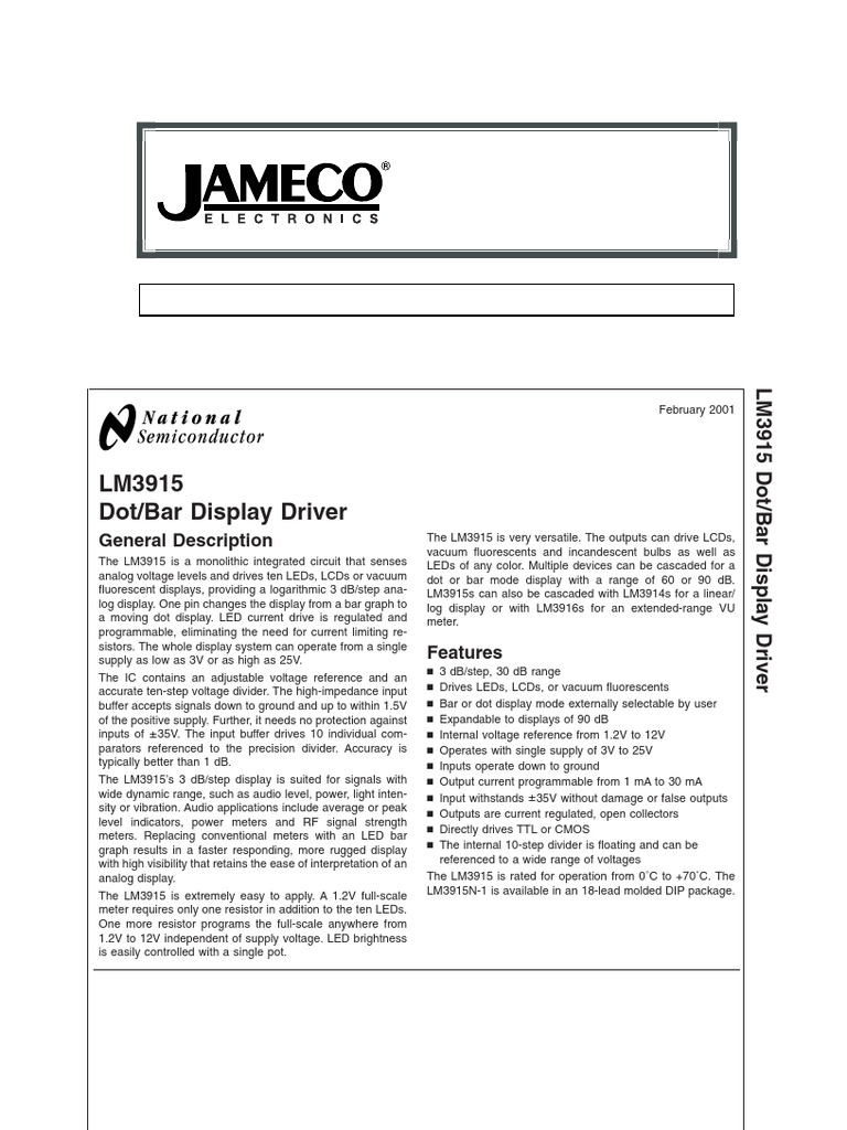 Texas Instruments LM3915N 1 NOPB Datasheet | PDF | Rectifier | Amplifier