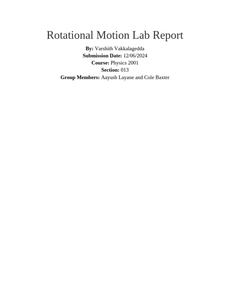Rotational Motion Lab Report | PDF | Experiment | Mass