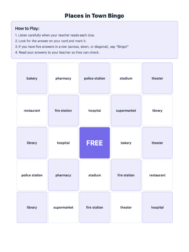Places in Town Bingo | PDF