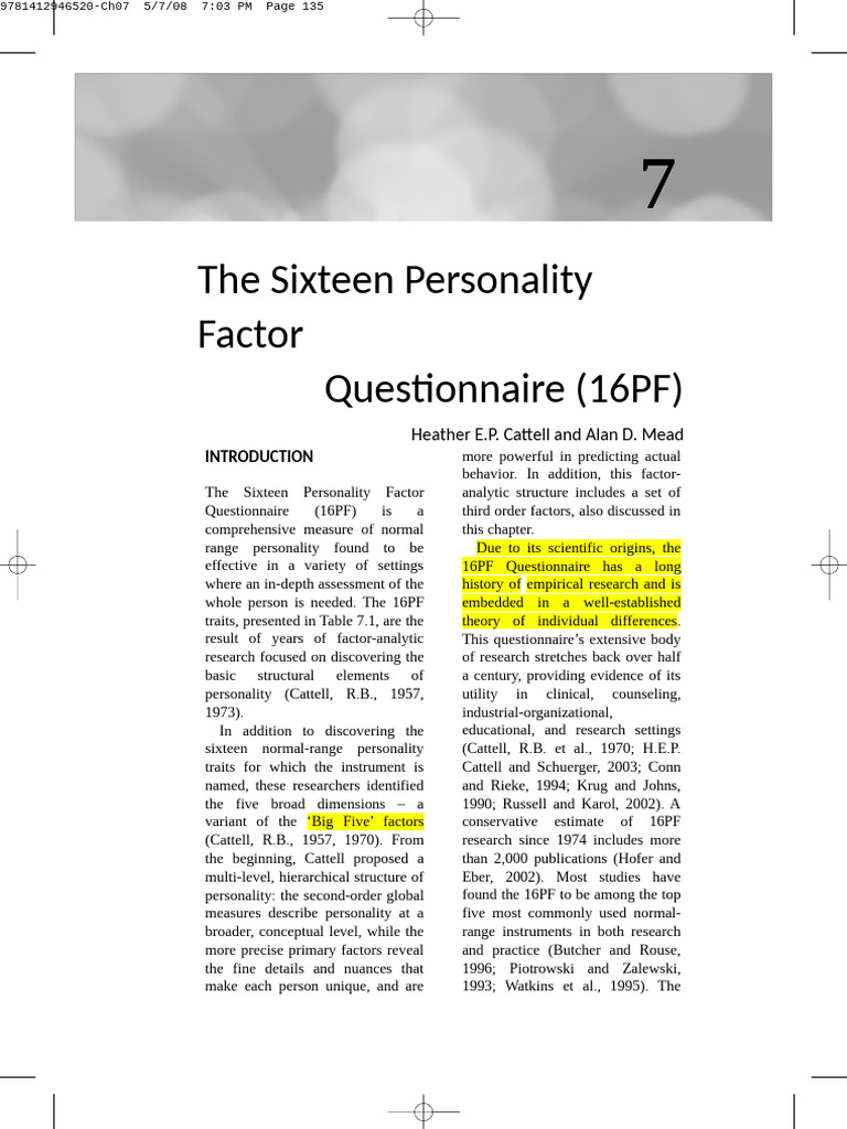 16PF Cattell and Mead Word | PDF | Personality Psychology | Human ...