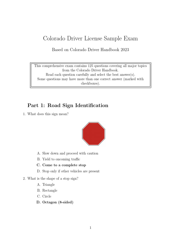 Colorado Driver License Practice Test | PDF | Driving Under The ...