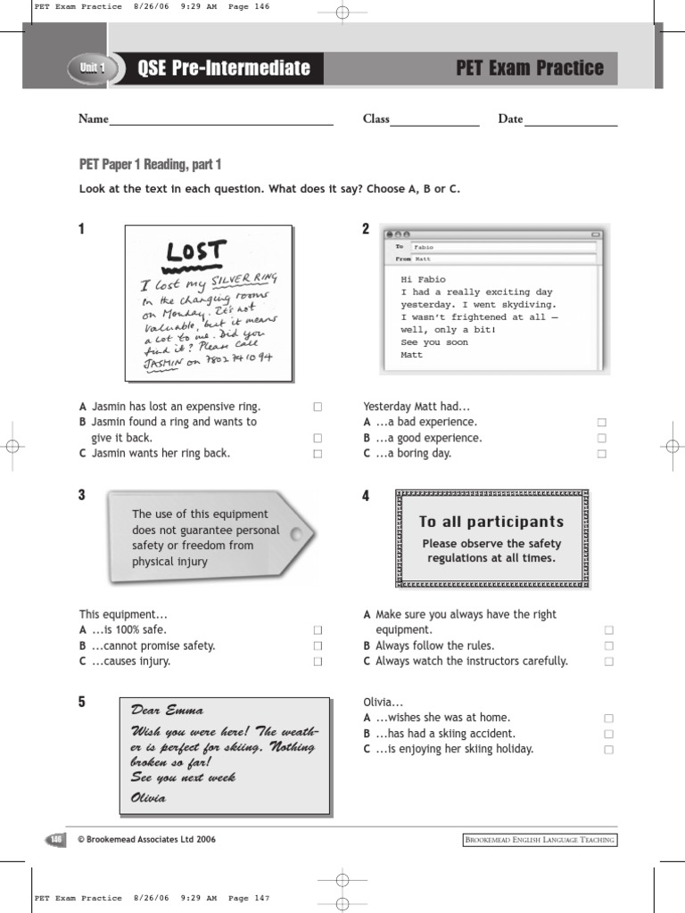 PET Exam Practice UK | PDF