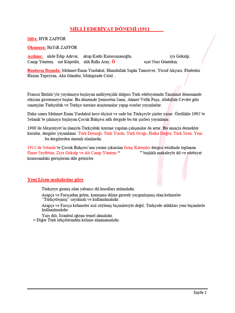 Milli Edebiyat | PDF