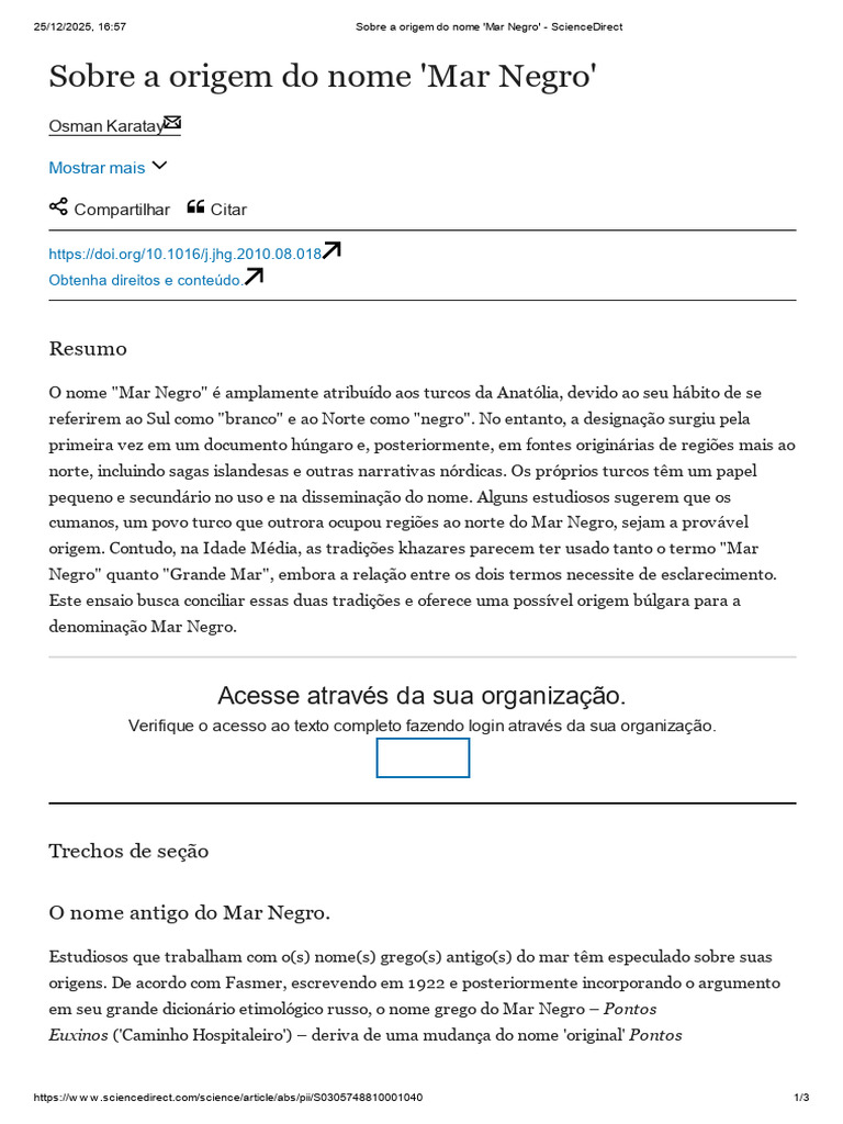 Sobre a origem do nome 'Mar Negro' - ScienceDirect | PDF | Itália ...