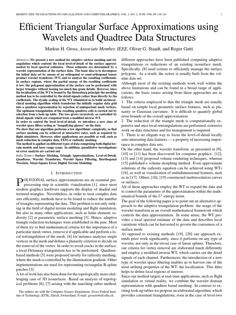 Efficient Triangular Surface Approximations Using Wavelets And Quadtree Data Structures Pdf