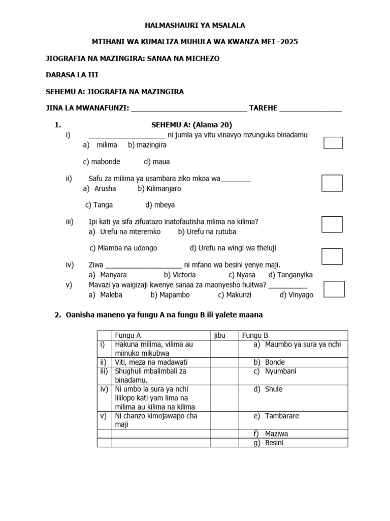 ENVIRNMENT DRS III SWAH + ENG. MEDIUM | PDF | Mountains | Lake