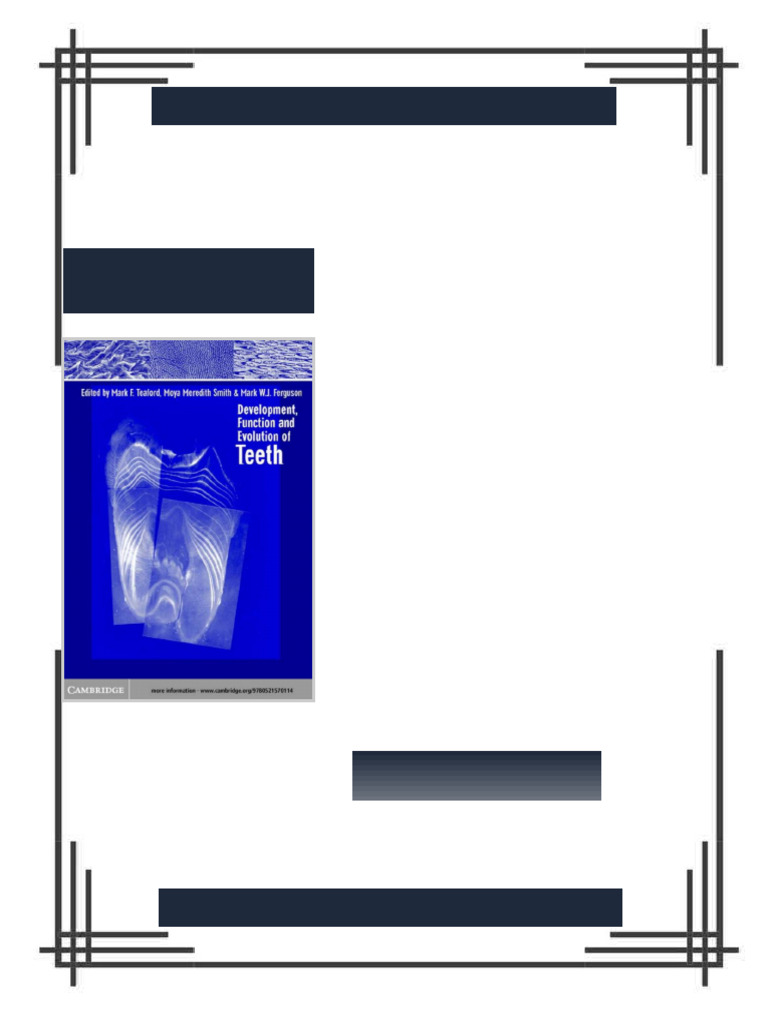 Development Function and Evolution of Teeth 1st Edition by Mark F ...