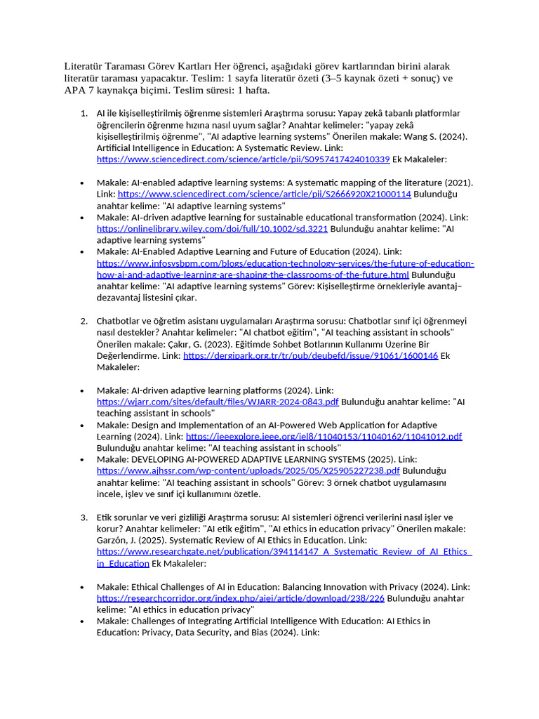 Literatür Taraması Görevleri | PDF
