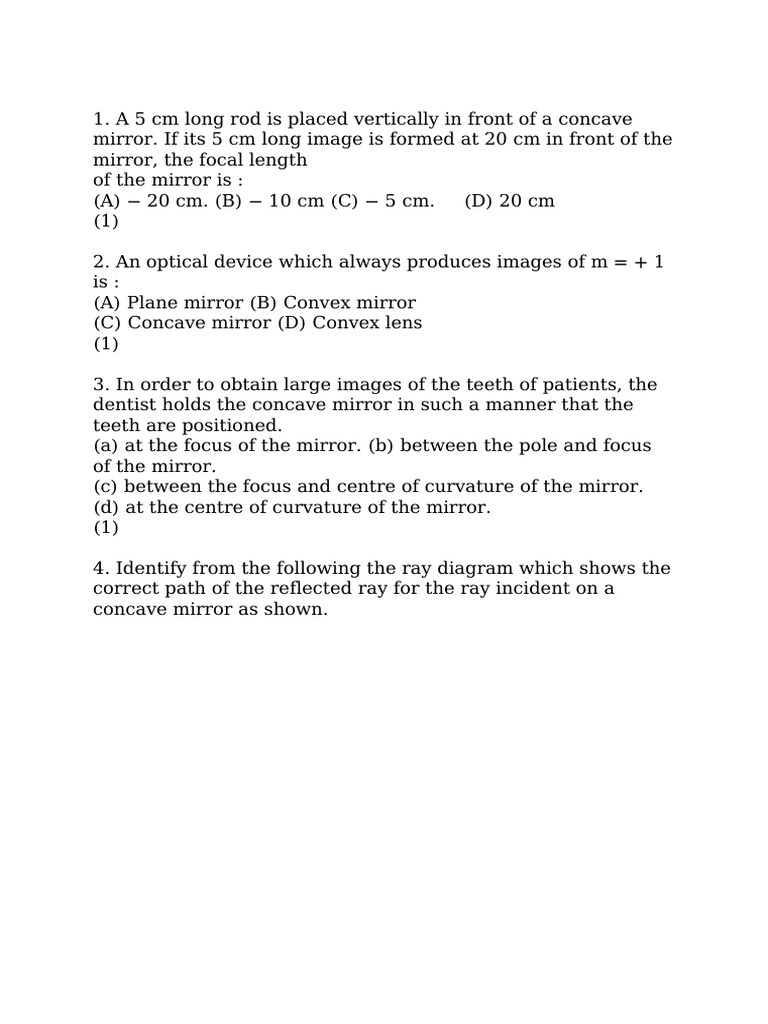 Concave Mirror and Light Refraction Problems | PDF | Mirror ...
