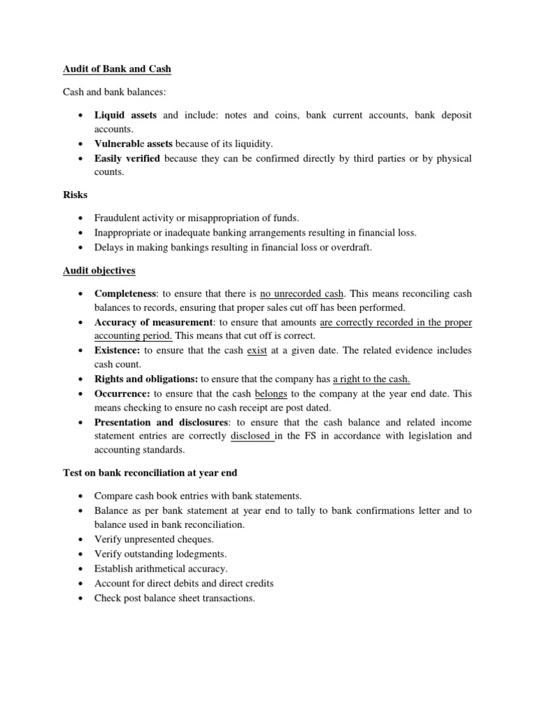 Bank and Cash Audit Procedures | PDF | Deposit Account | Banks