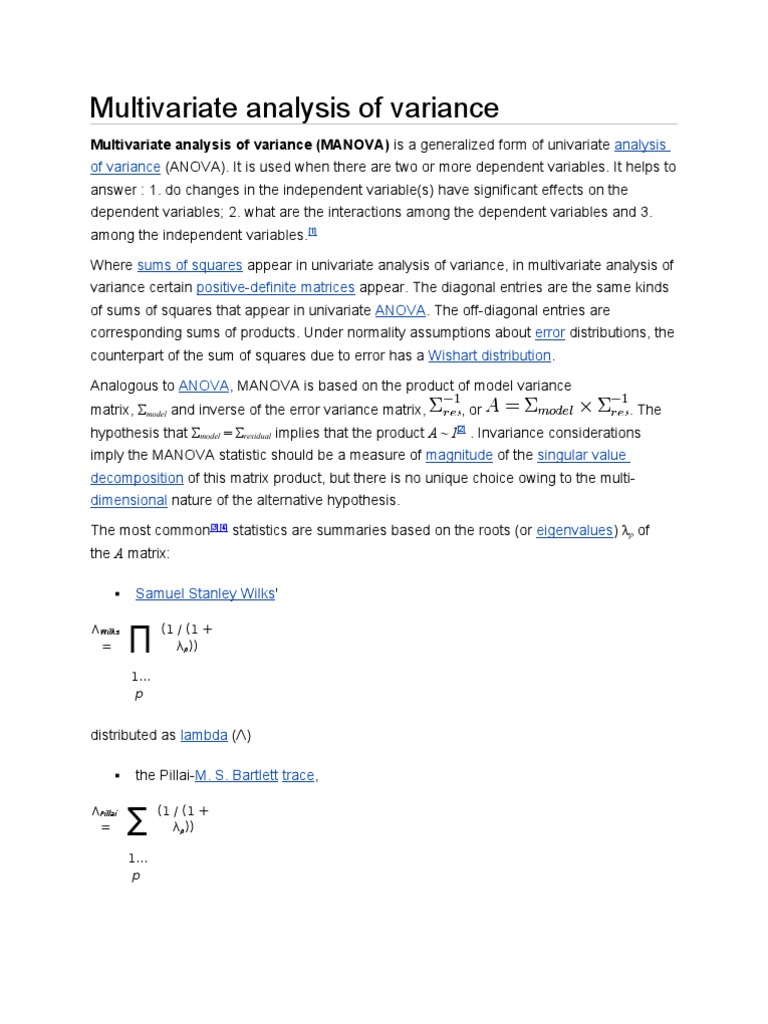 Multivariate Analysis of Variance | PDF | Variance | Analysis Of Variance