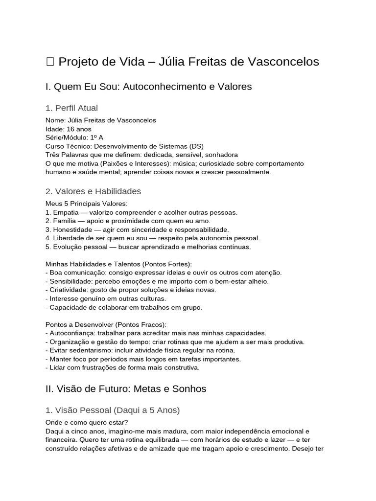 Projeto de Vida de Júlia Freitas | PDF | Comunicação | Aprendizado