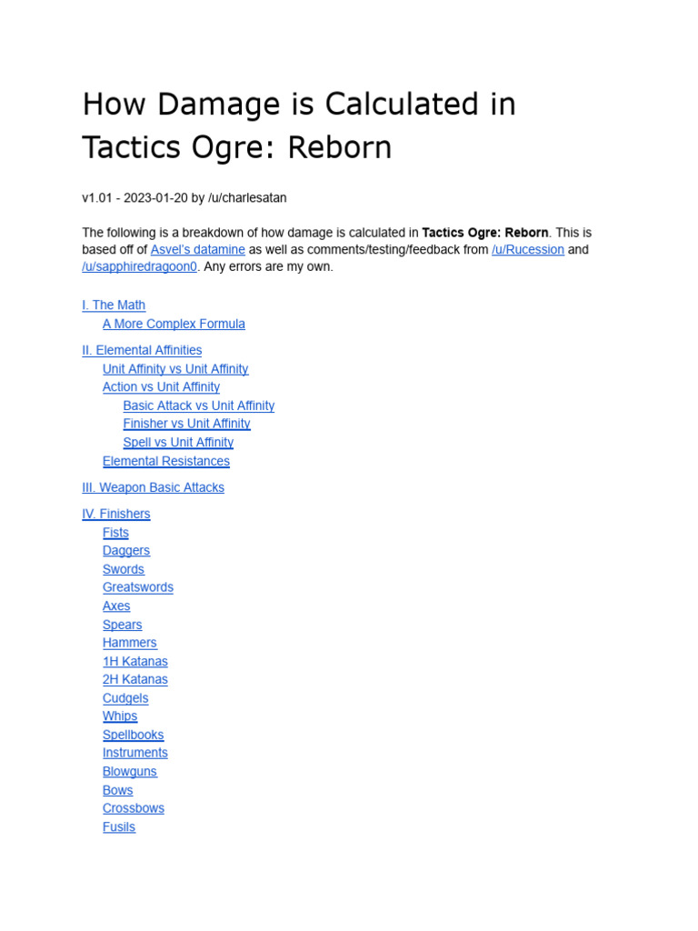 Damage Calculation in Tactics Ogre | PDF