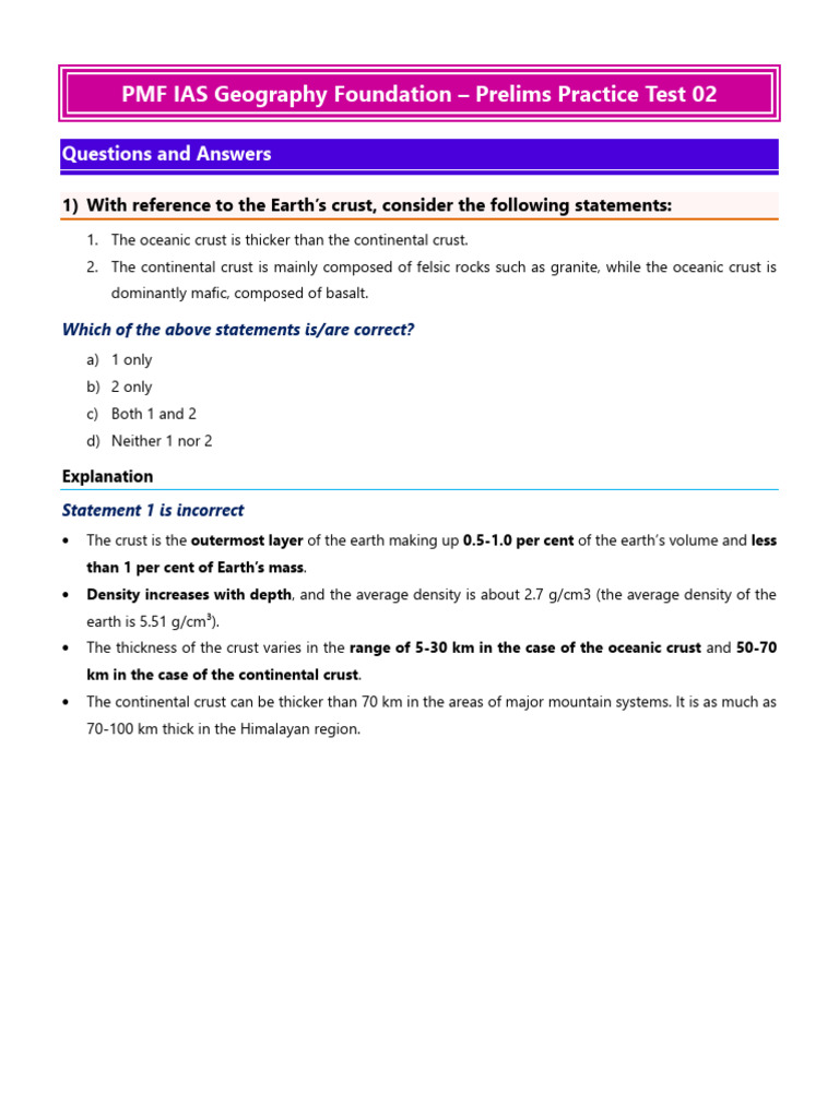 Geography Class 03 04 MCQs Solutions (1) | PDF | Plate Tectonics ...