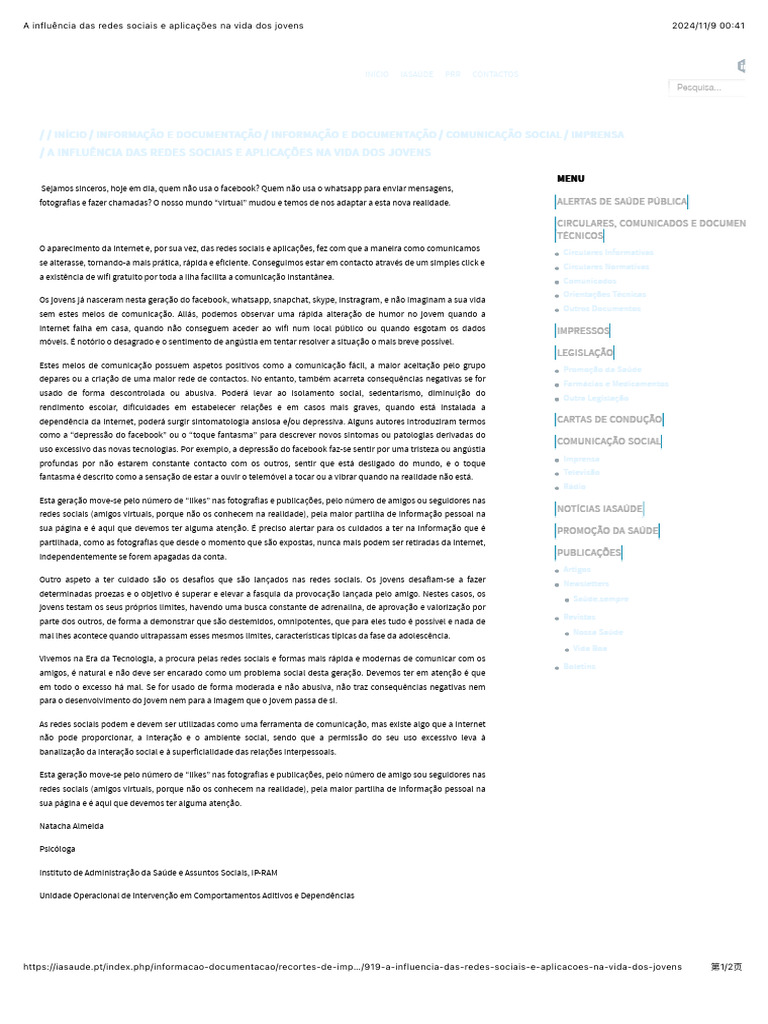 A Influência Das Redes Sociais e Aplicações Na Vida Dos Jovens | PDF ...