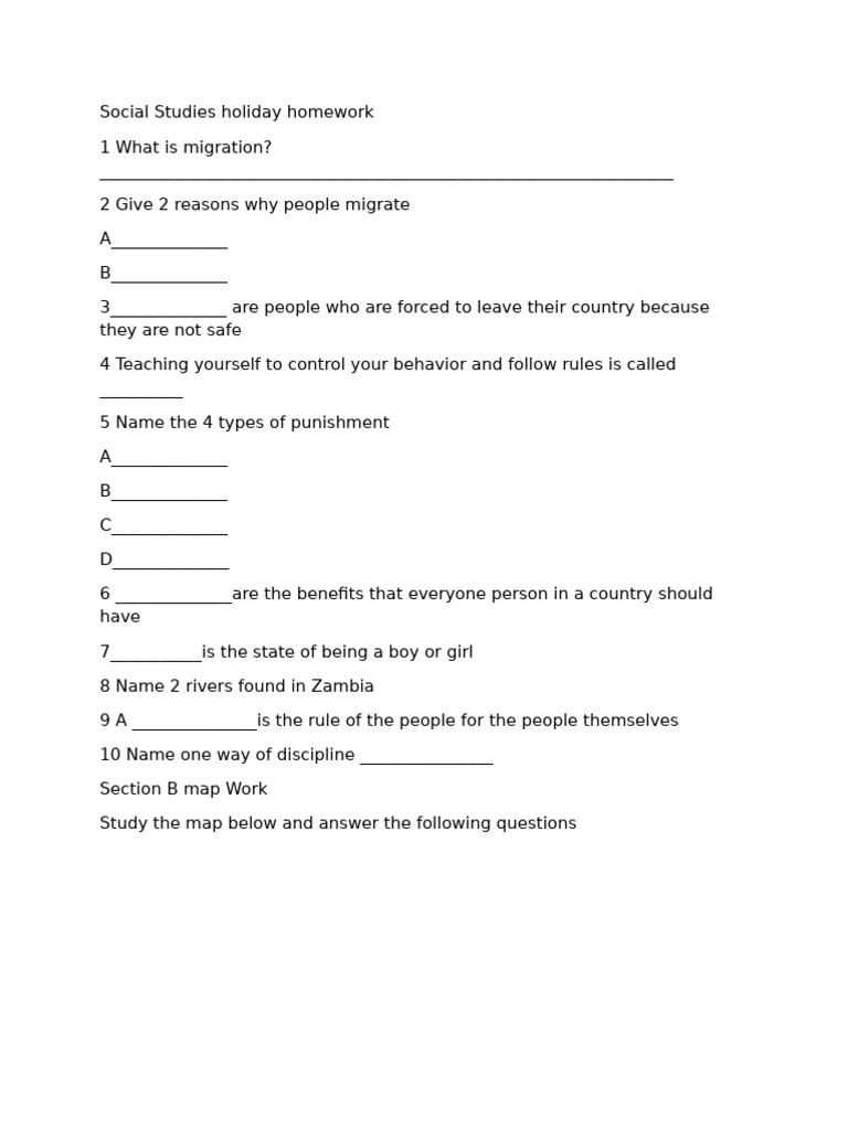 Grade 5 Social Studies Holiday Homework | PDF