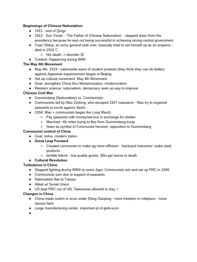 Humanities Notes 3-4 - Cold War - China | PDF