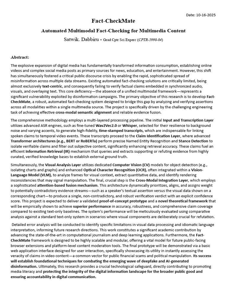 Fact-CheckMate Abstract [Satwik.dabbiru] | PDF | Computer Vision ...