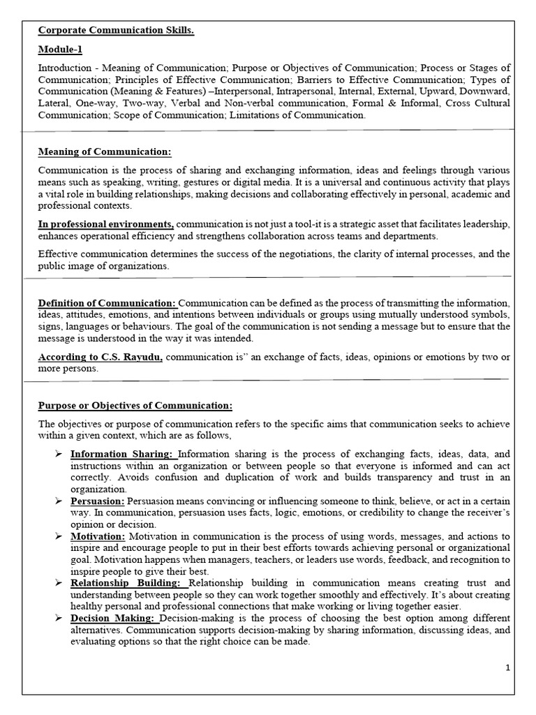 Corporate Communication Skills Overview | PDF | Communication | Reading ...