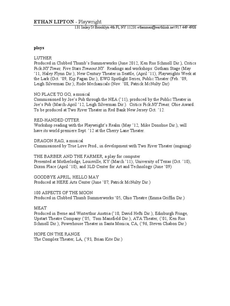 Ethan Lipton: Playwright and Musician | PDF | Theatre | Performing Arts
